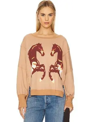 Free People Graphic Camden Sweatshirt - Mirrored Horses