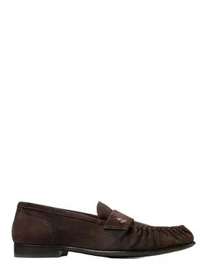 JIMMY CHOO Suede Loafers With Gold-tone Metal Plaque - Brown