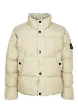 Stone Island Logo Patch High Neck Puffer Jacket - Beige