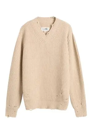 MAISON MARGIELA Distressed Knitted Sweater - Beige Melange