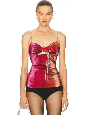 AREA Embellished Crystal Cutout Top - Fuchsia