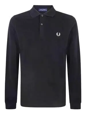 Fred Perry Embroidered Long-sleeve Polo Shirt - Black