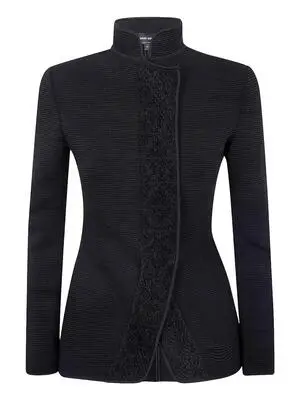 Giorgio Armani Ribbed High-neck Jacket - Black