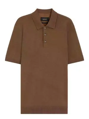 BOSS Textured Polo Shirt - Brown