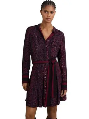 REISS Aurora Snake-print Mini Dress - Burgundy/black