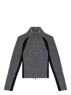 DIESEL Ribbed Panel Zip-up Cardigan - Grey