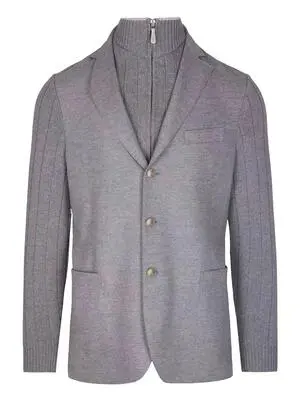 Eleventy Ribbed-sleeve Buttoned Blazer - Grey