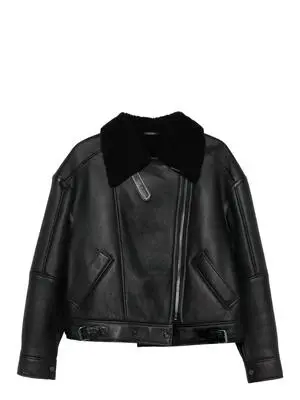 MANOKHI Shearling-collared Leather Jacket - Black