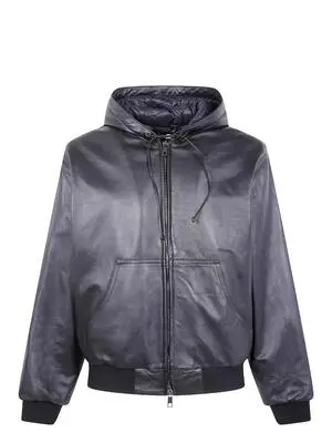 GIORGIO BRATO Hooded Leather Jacket - Black
