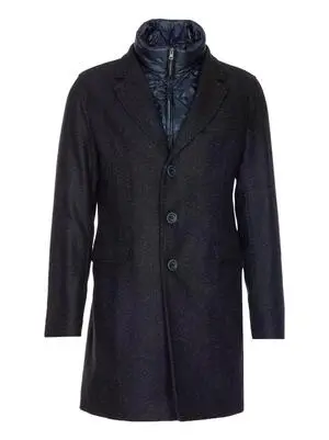 Herno Herringbone Single-breasted Coat - Blue