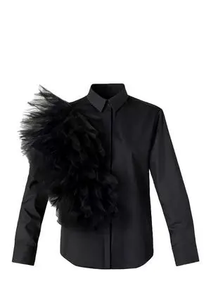Alchemy Fashions Tulle-insert Ruffled Shirt - Black