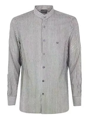 Emporio Armani Striped Mandarin-collar Shirt - Black