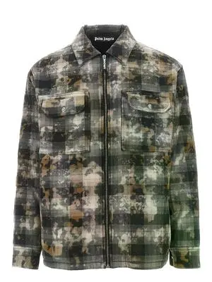 Palm Angels Checked-pattern Zip-up Overshirt - Grey