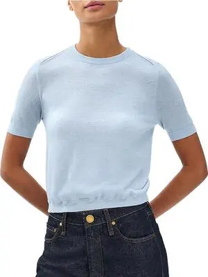 Rag & Bone Adeline Cashmere Lightweight Short Sleeve Sweater - Light Blue
