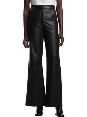 Emporio Armani Leather Flare Leg Pants - Solid Black