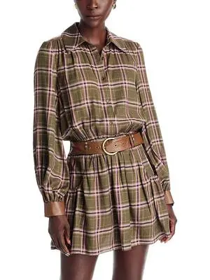 Ramy Brook Jim Belted Plaid Dress - Deep Olive Plaid