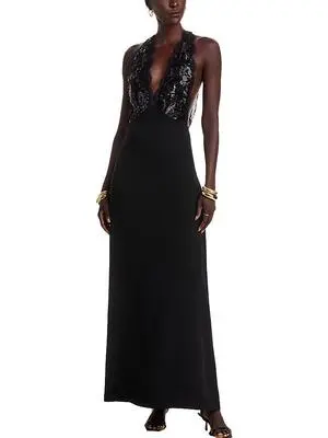 Ramy Brook Chantal Plunging Neck Gown - Black Combo