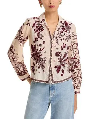Johnny Was Embroidered Camp Collar Shirt - Aquijio