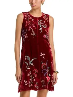 Johnny Was Velvet Embroidered Dress - Cranberry