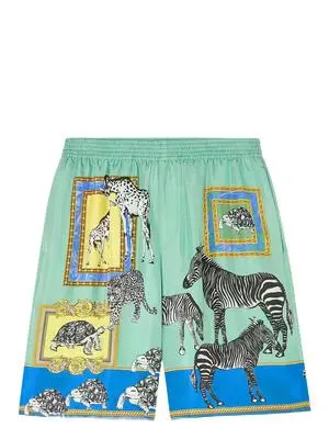Versace Animal-print Silk Shorts - Blue