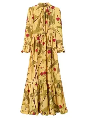 La DoubleJ Floral-print Ruffled Maxi Day Dress - Yellow