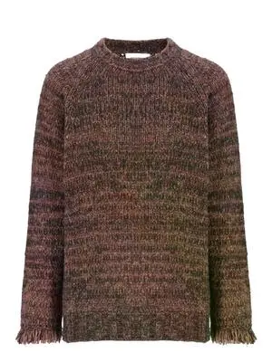 LANEUS Fringed Crew-neck Sweater - Brown