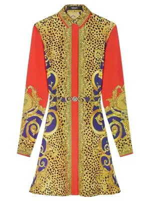 Versace Baroque-print Silk Shirt Dress - Yellow