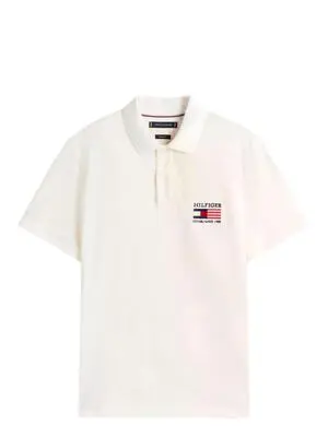 Tommy Hilfiger Logo-flag Cotton-blend Polo Shirt - White