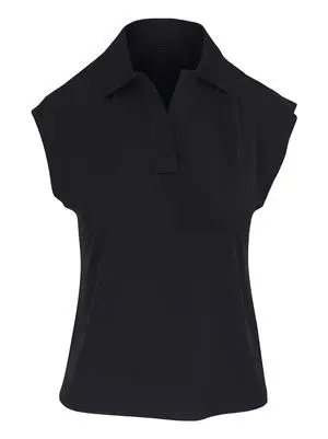 Vince Cap-sleeve Polo Top - Black