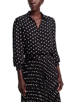 T Tahari Long Sleeve Button Down Blouse - Shadow Dot