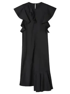 LEE MATHEWS Ruffle-detail Midi Dress - Black