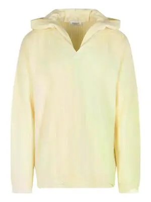 LANEUS Hooded Ribbed-knit Sweater - Yellow