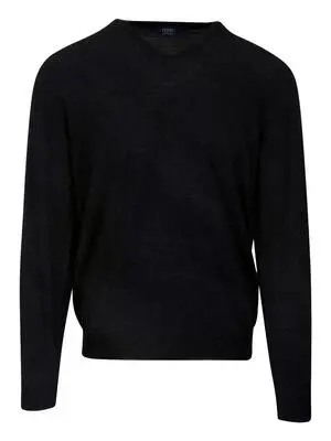 Fedeli V-neck Wool Sweater - Black