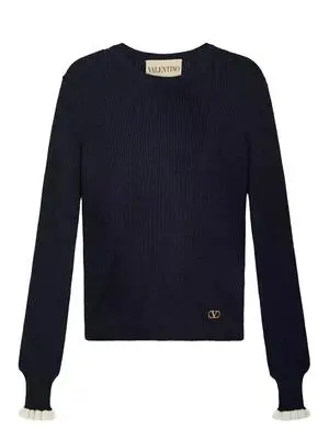 VALENTINO Ribbed-Knit Ruffled-Cuff Sweater