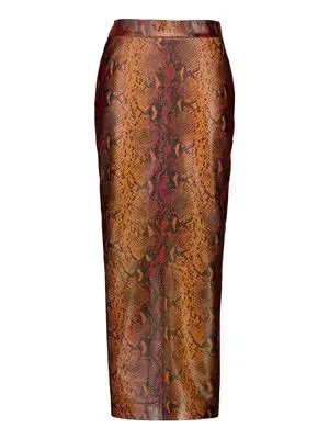 PAULA Snake-effect Pencil Skirt - Brown