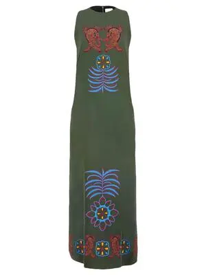 PAULA Floral-embroidery Maxi Dress - Green