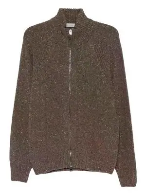 Canali Zip-front Speckled Cardigan - Brown