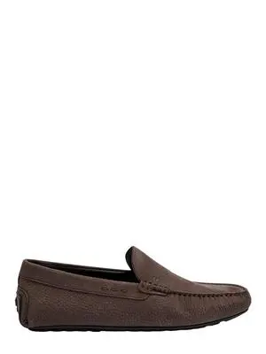 BOSS Pebbled Nubuck Loafers - Dark Brown
