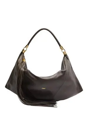 Chloé Grained Leather Shoulder Bag - Dark Brown