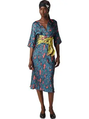 Diane Von Furstenberg Gracie Midi Dress - Dancing Rose Petrol