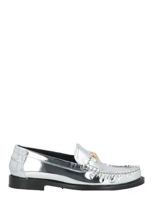 Versace Loafers In Calfskin With Metallic Finish - Silver