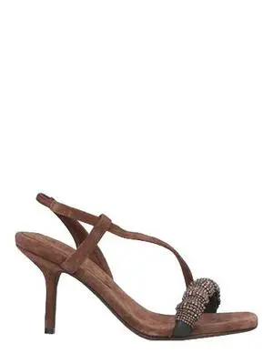 Brunello Cucinelli Ankle Strap Sandals With Crystals - Brown