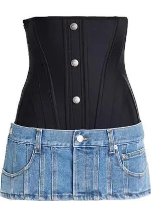 MUGLER Bodysuit With Denim Detail - Black