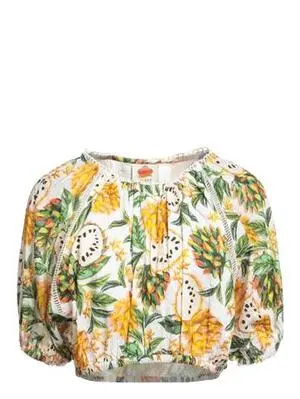 Farm Rio Cotton Hawaiian-print Crop Top - White
