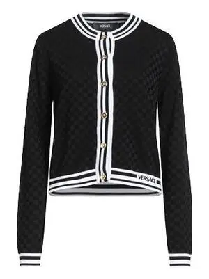 Versace Cardigan In Cotton Blend With Embroidered Logo - Black