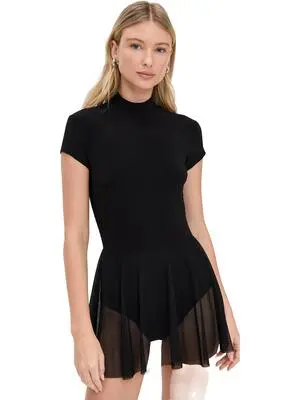 Norma Kamali Mock Neck Cap Sleeve Flared Dress - Black