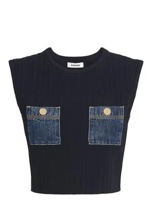 Sandro Knit Cropped Top - Blue