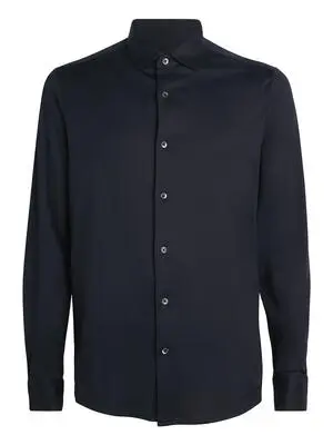 Emporio Armani Lyocell-cotton Long-sleeve Shirt - Blue