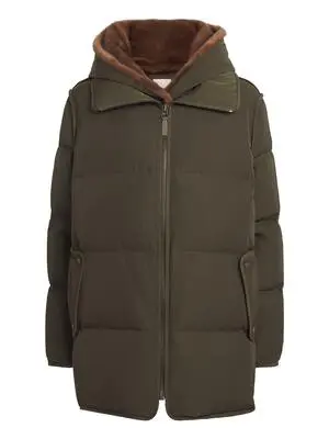 YVES SALOMON Down-padded Technical Jacket With Mink Fur Lining - Green