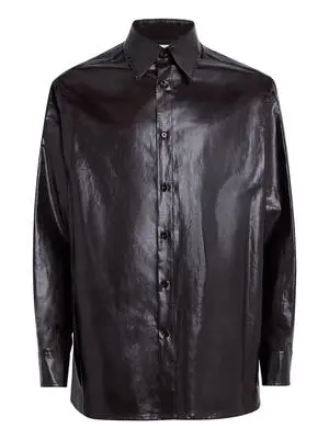 MAISON MARGIELA Coated Linen Shirt Jacket - Brown